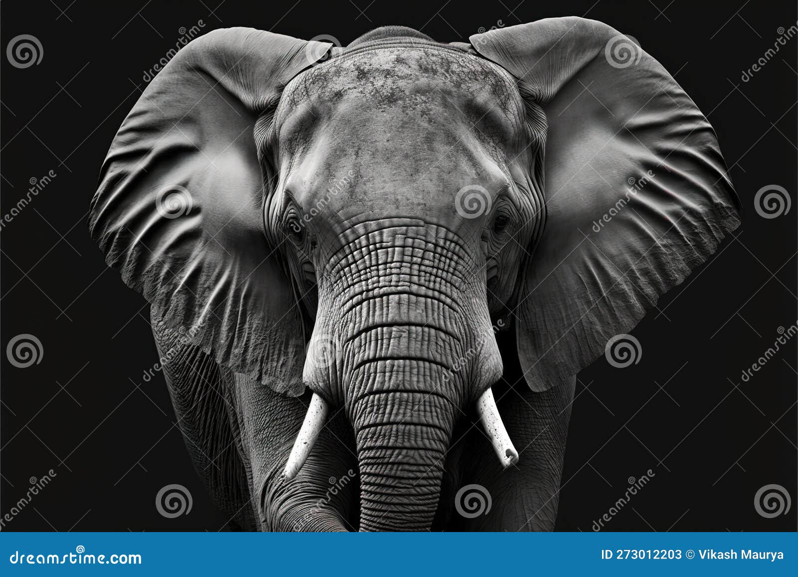 Real Elephant Head- Black and White Elephant, AI Generated Stock ...