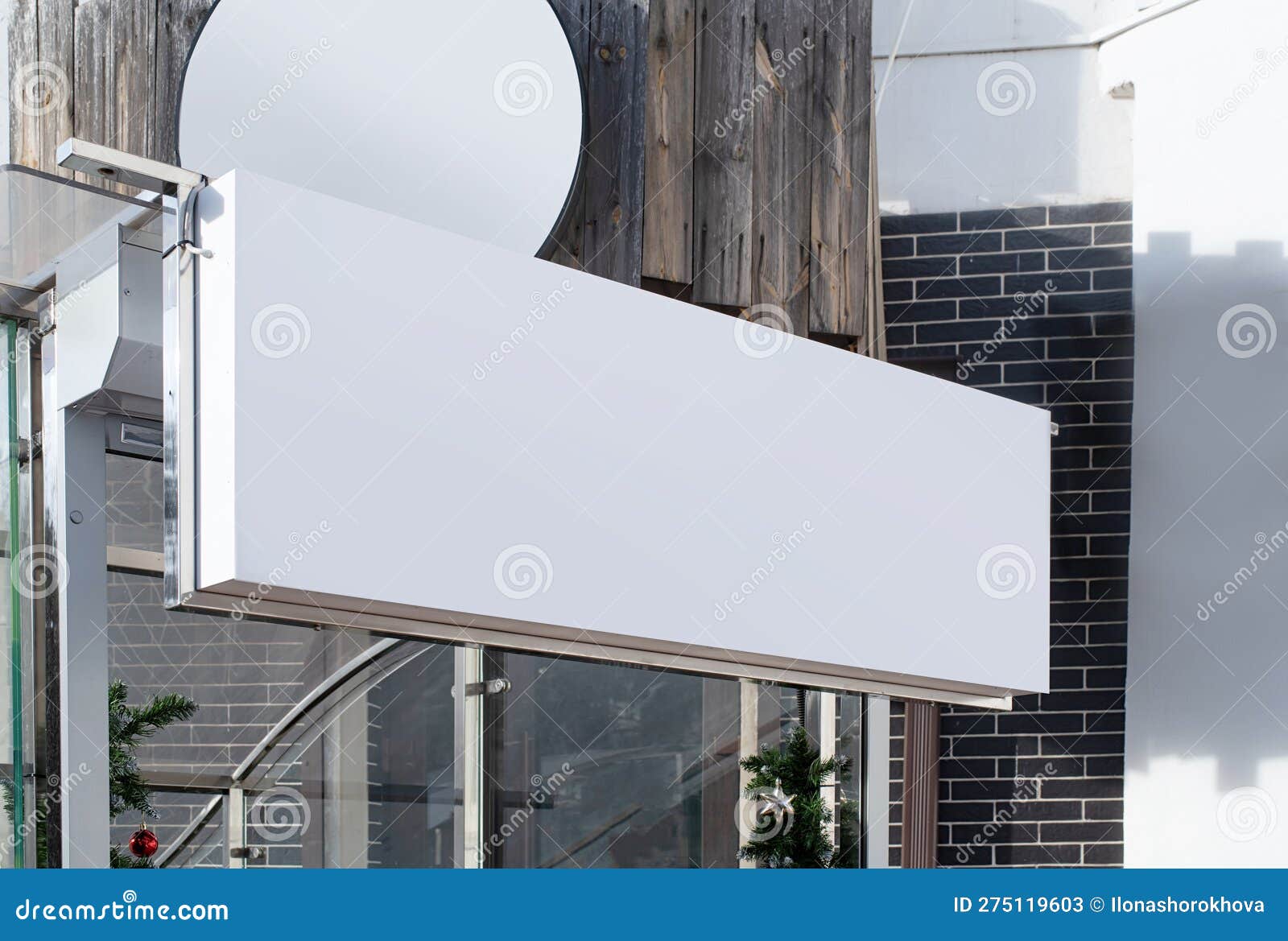 Real Establishment Exterior with White Walls , White Logos for Mockup ...