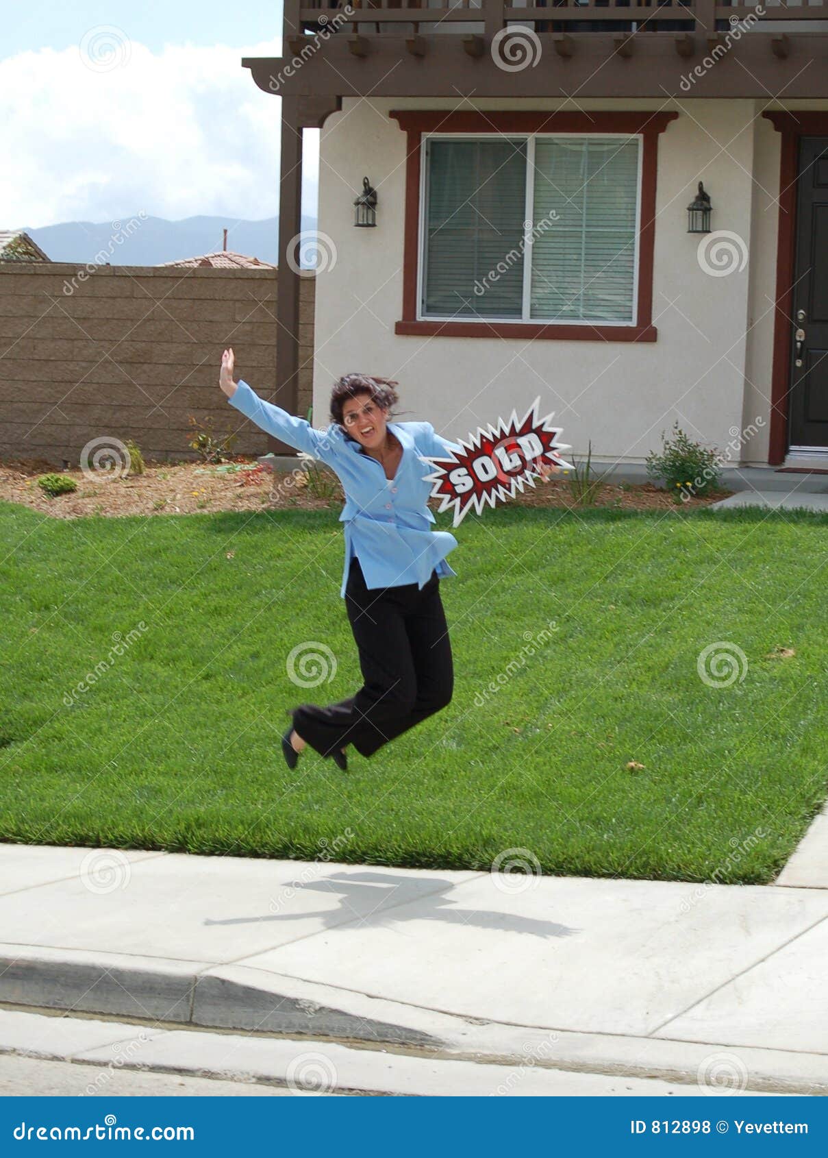 Real Estate Agent Jumping -Sold Home! Stock Photo - Image of delighted ...