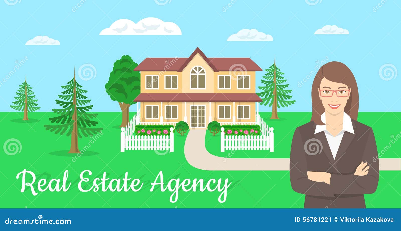 Real Estate Agent Offers A House Stock Vector Illustration Of