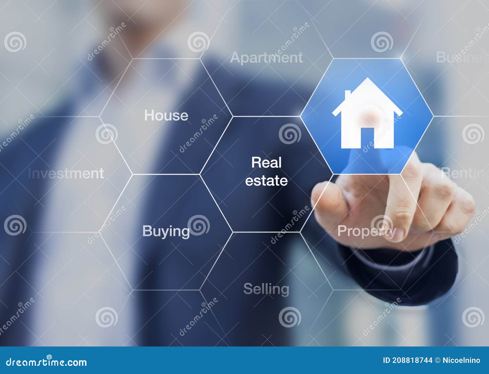 Real Estate Agent Pushing a Button with a House Stock Photo - Image of ...