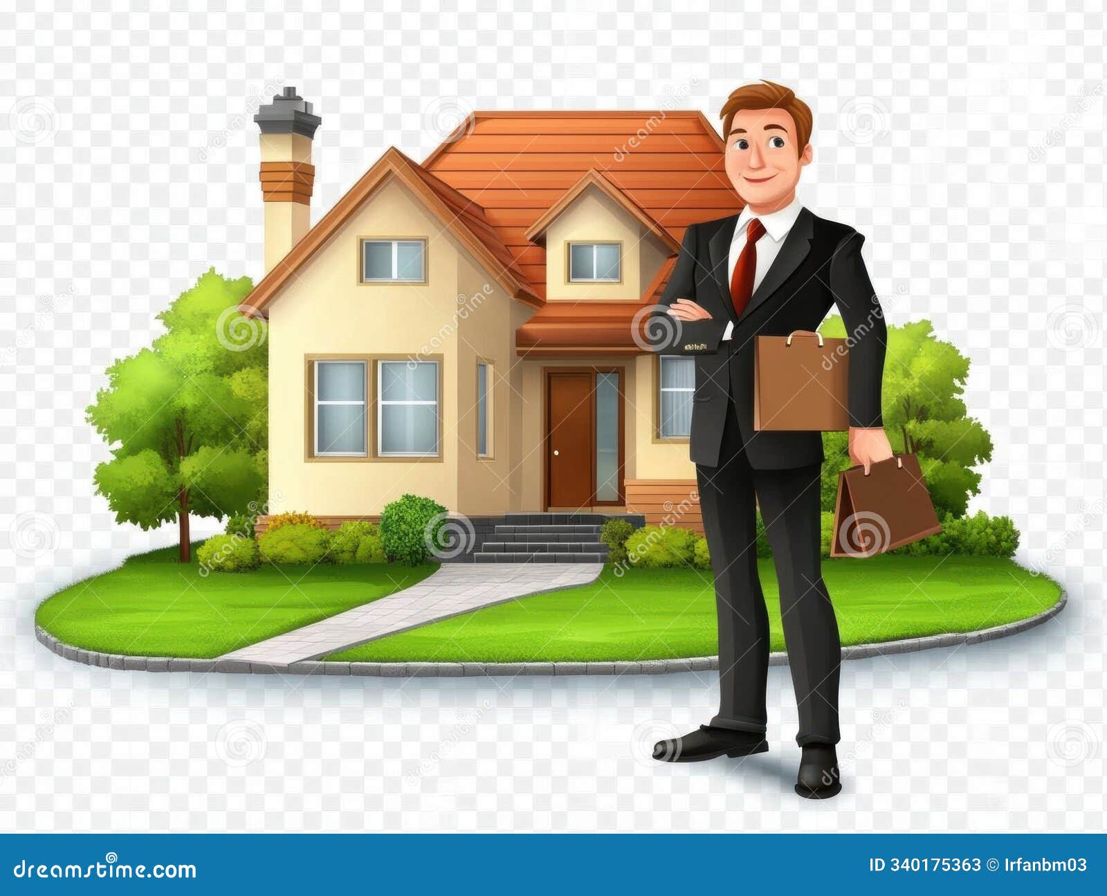 Real Estate Agent Standing in Front of a House Stock Illustration ...