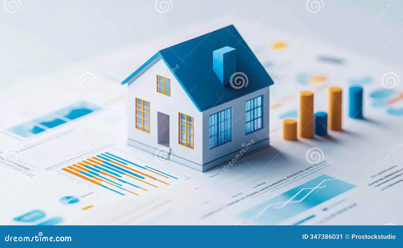 Real Estate Analysis with a Miniature House and Graph Data on a Desk ...
