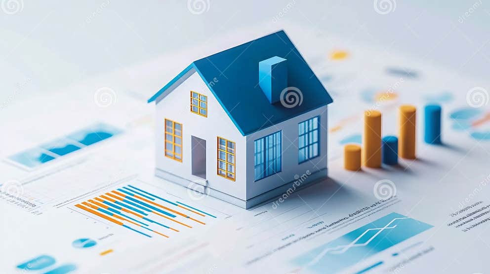 Real Estate Analysis with a Miniature House and Graph Data on a Desk ...