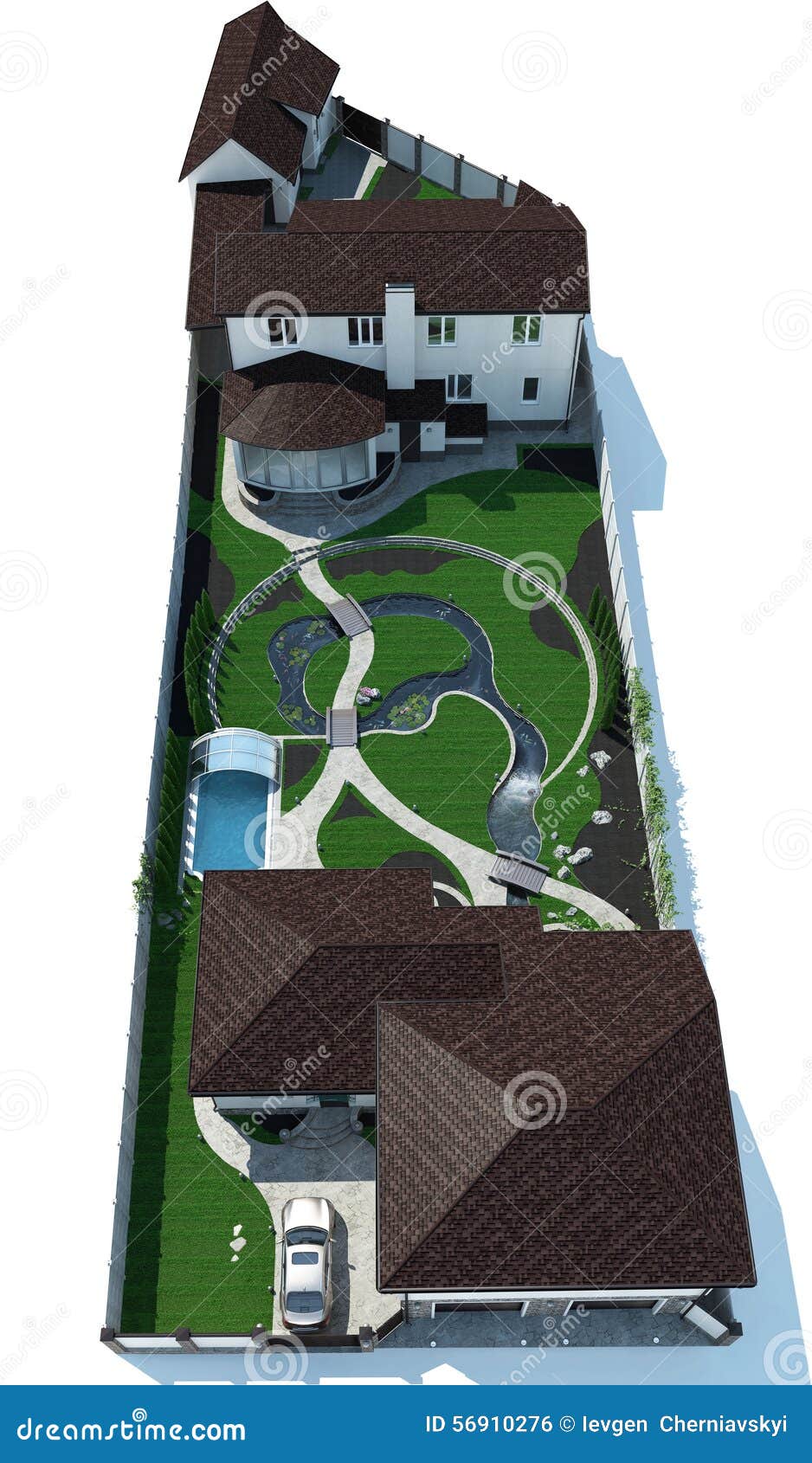 Real Estate Bird S Eye View Isolated Over White Background, 3D ...