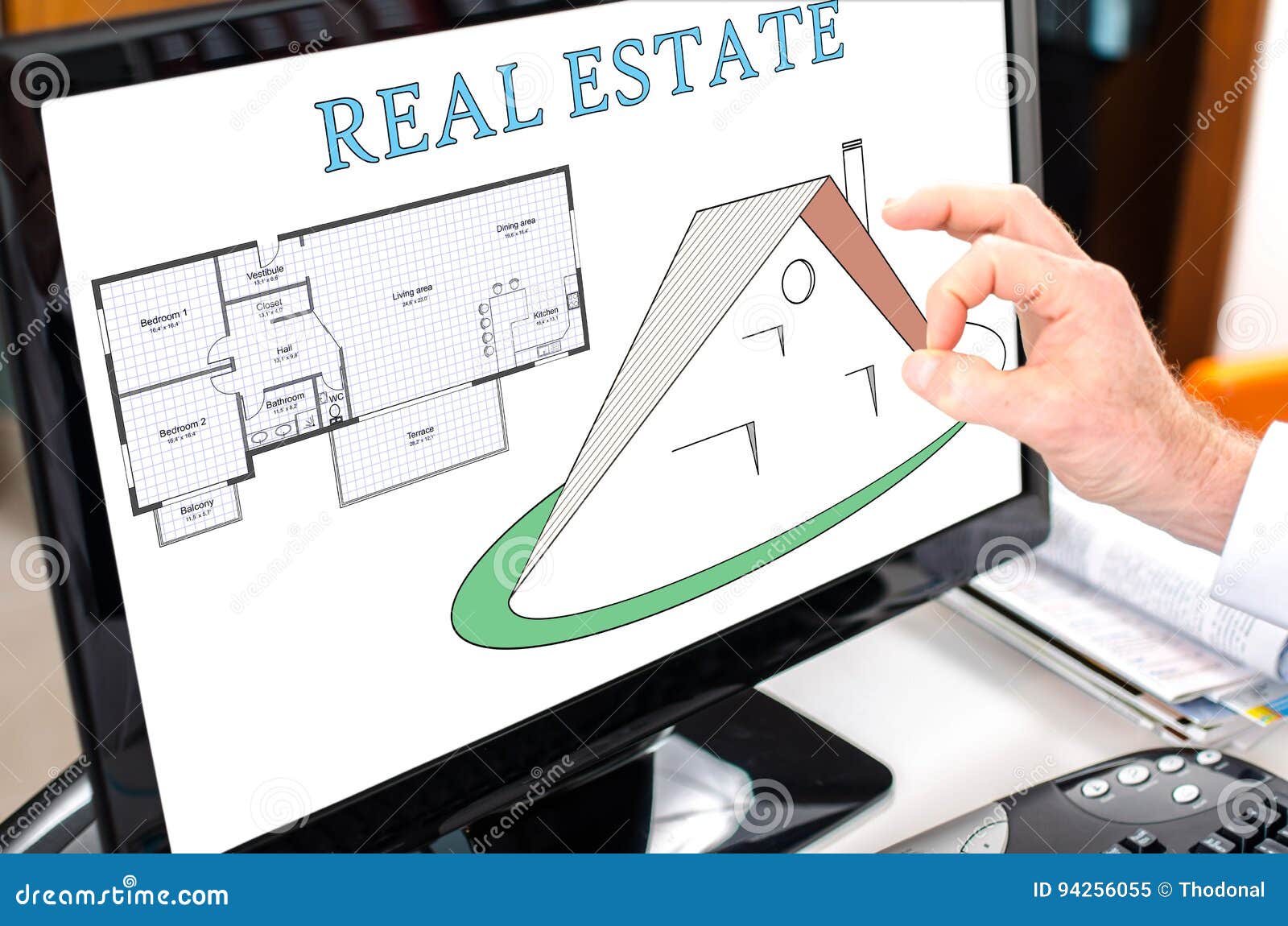 Real Estate Concept on a Computer Monitor Stock Image - Image of ...