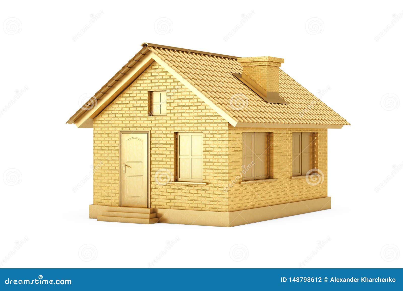 Real Estate Concept. Golden House. 3d Rendering Stock Illustration ...