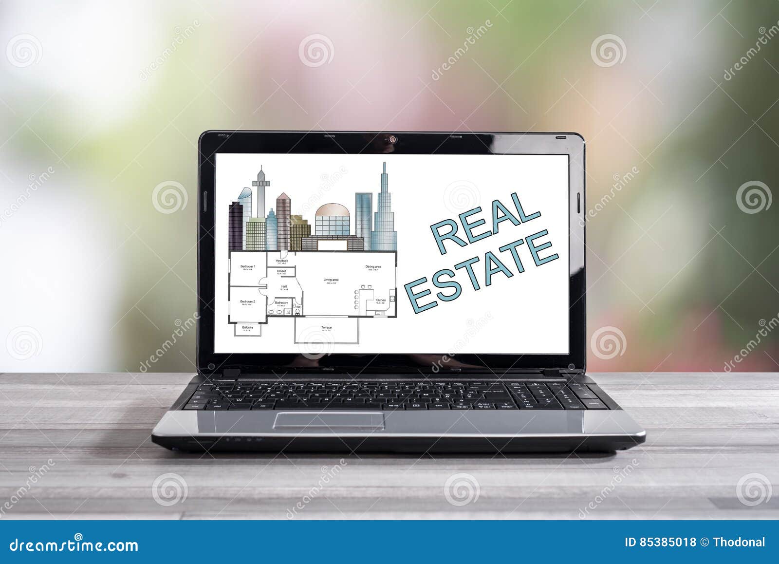 Real Estate Concept on a Laptop Screen Stock Photo - Image of sketch ...