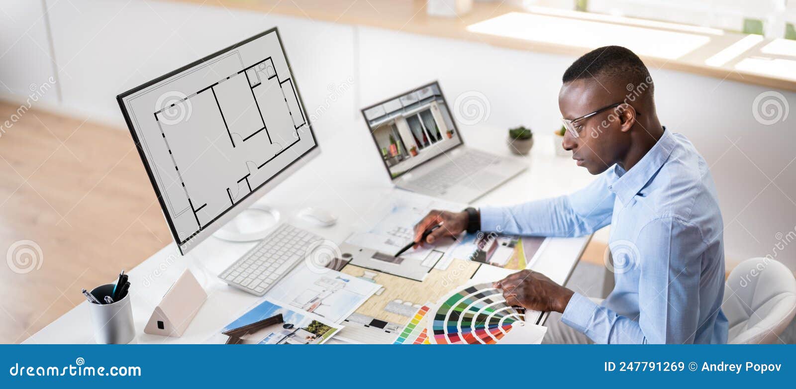Real Estate Designer Working on Computer Stock Image - Image of ...