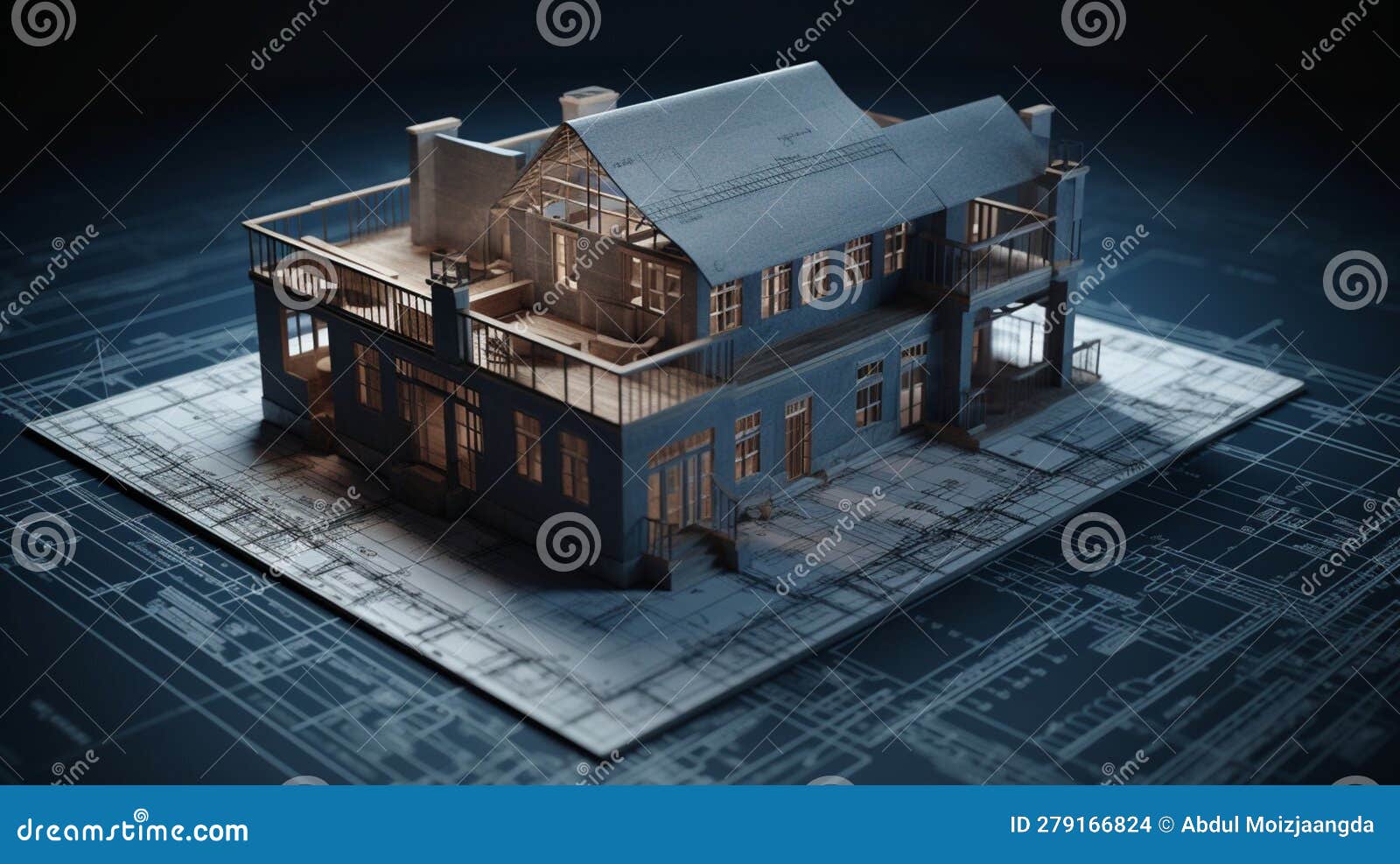 Real Estate Development Blueprint Plan Featuring a House Under ...