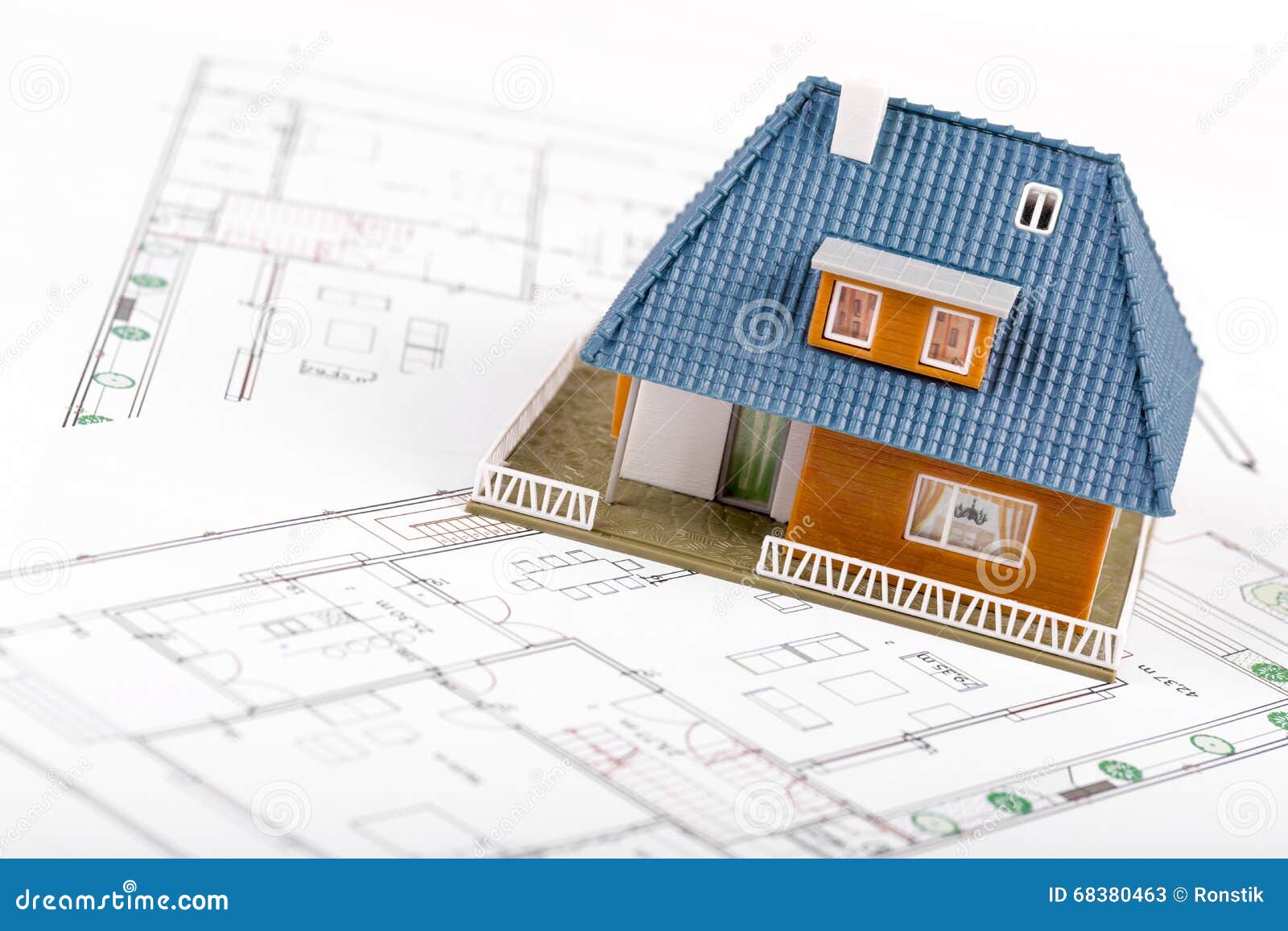 Real Estate Development - House Scale Model on Blueprints Stock Image ...