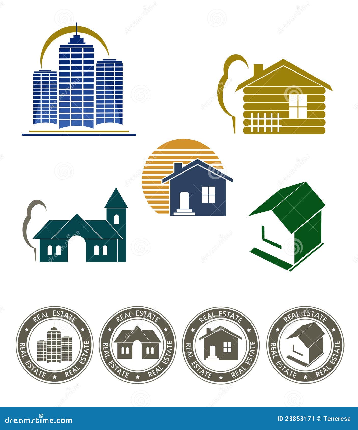 Real Estate Emblem and Stamp Set Stock Vector - Illustration of ...
