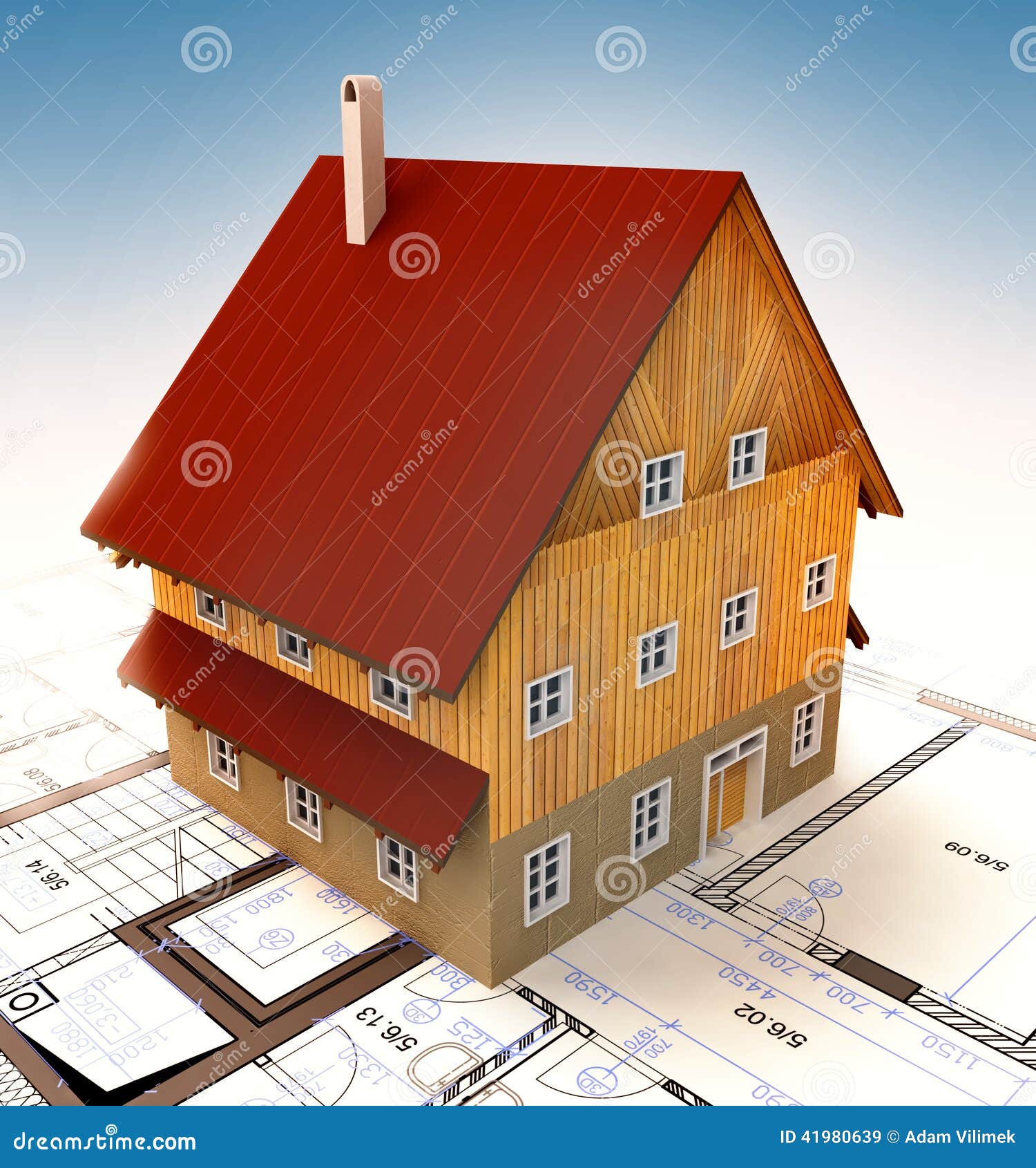 Real Estate House with Layout Plan and Blue Sky Stock Illustration ...