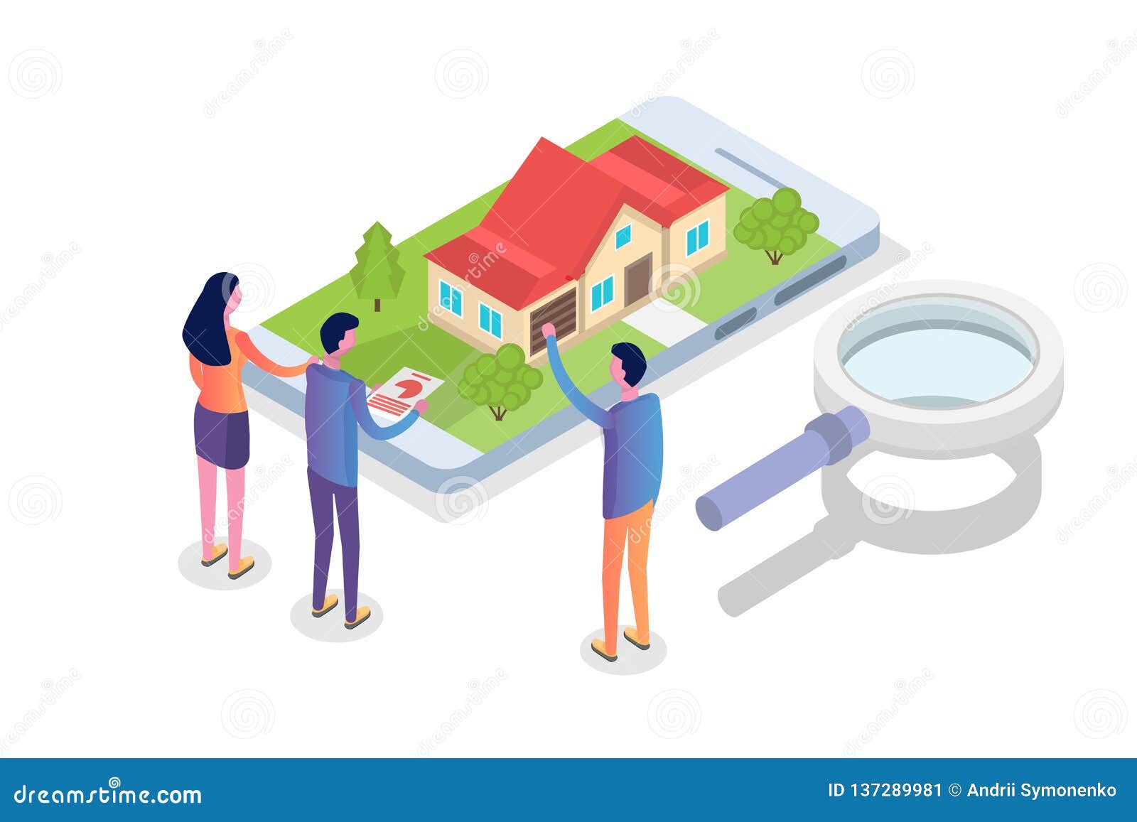 Real Estate House on a Map Search Isometric Concept. Stock Vector ...