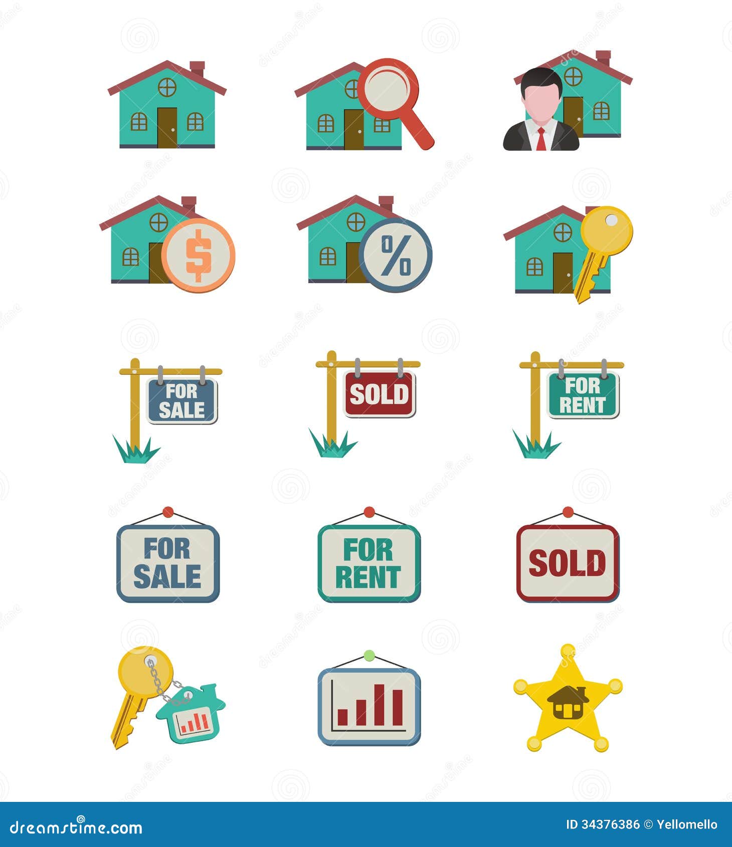 Real Estate Icon Sets - Flat Style Icon Sets Stock Illustration ...