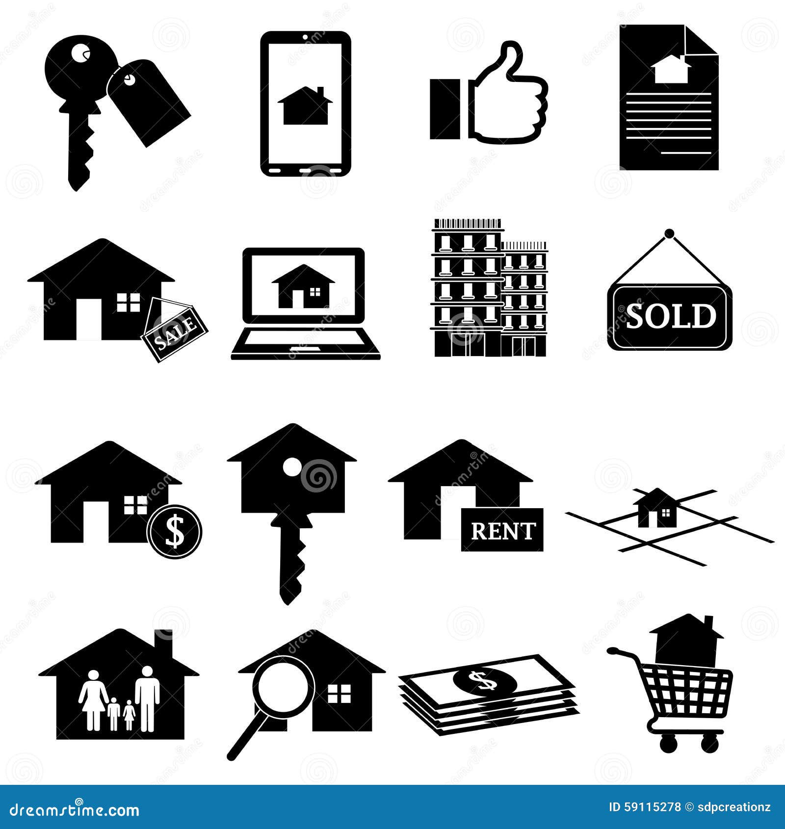 Real Estate icons set stock vector. Illustration of element - 59115278