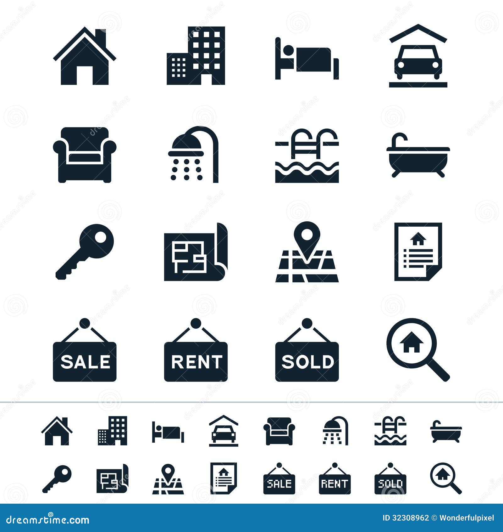 Real estate icons stock vector. Illustration of flat - 32308962