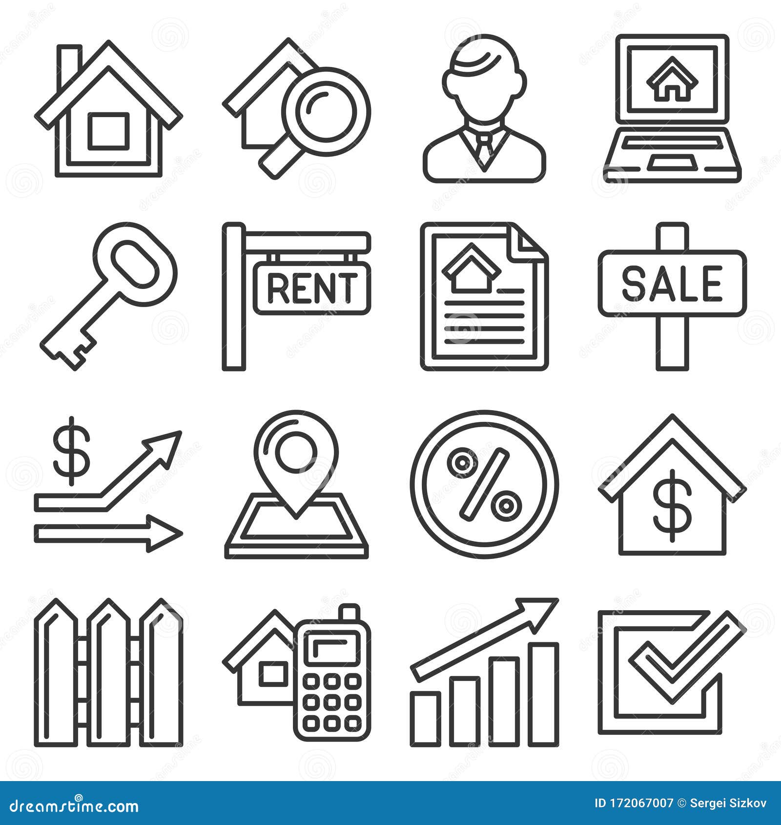 Real Estate Icons on White Background. Line Style Vector Stock Vector ...