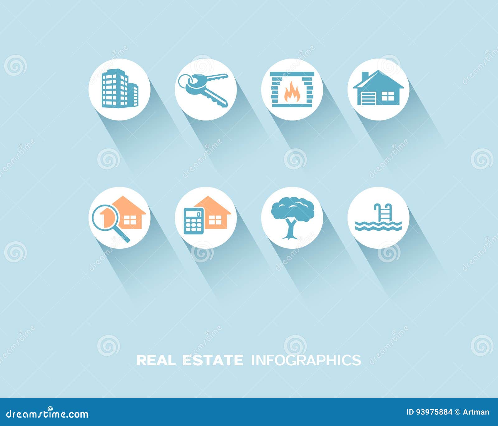 Real Estate Infographic with Flat Icons Set Stock Vector - Illustration ...