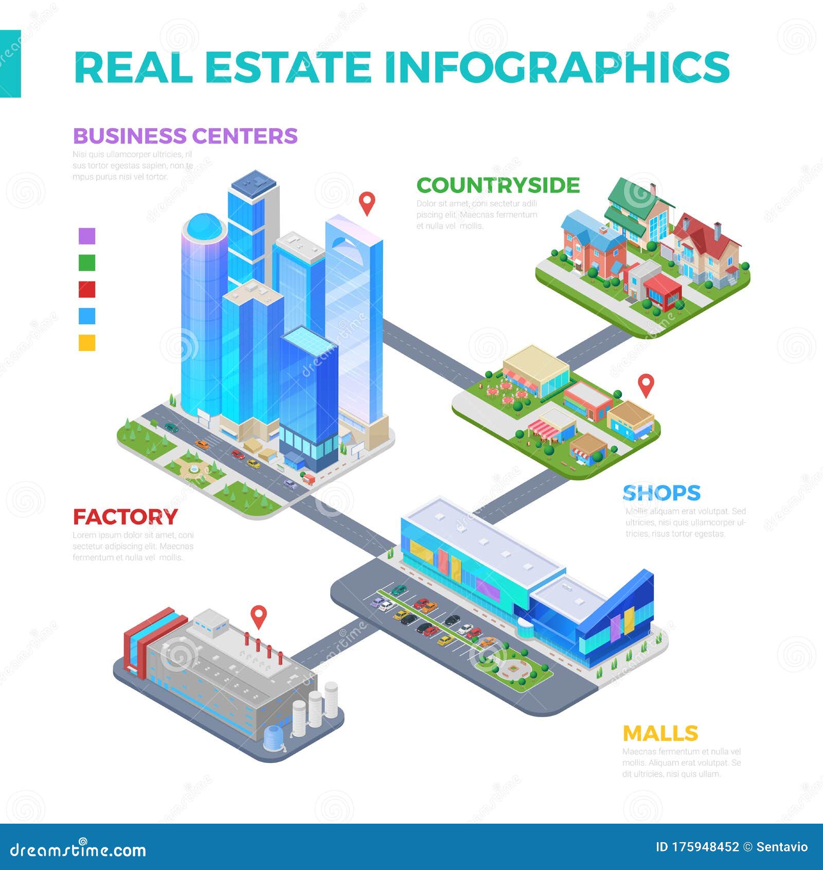 Real Estate Isometric Infographics Design Vector Template with ... Real Estate Isometric Infographics Design Vector Template with ...