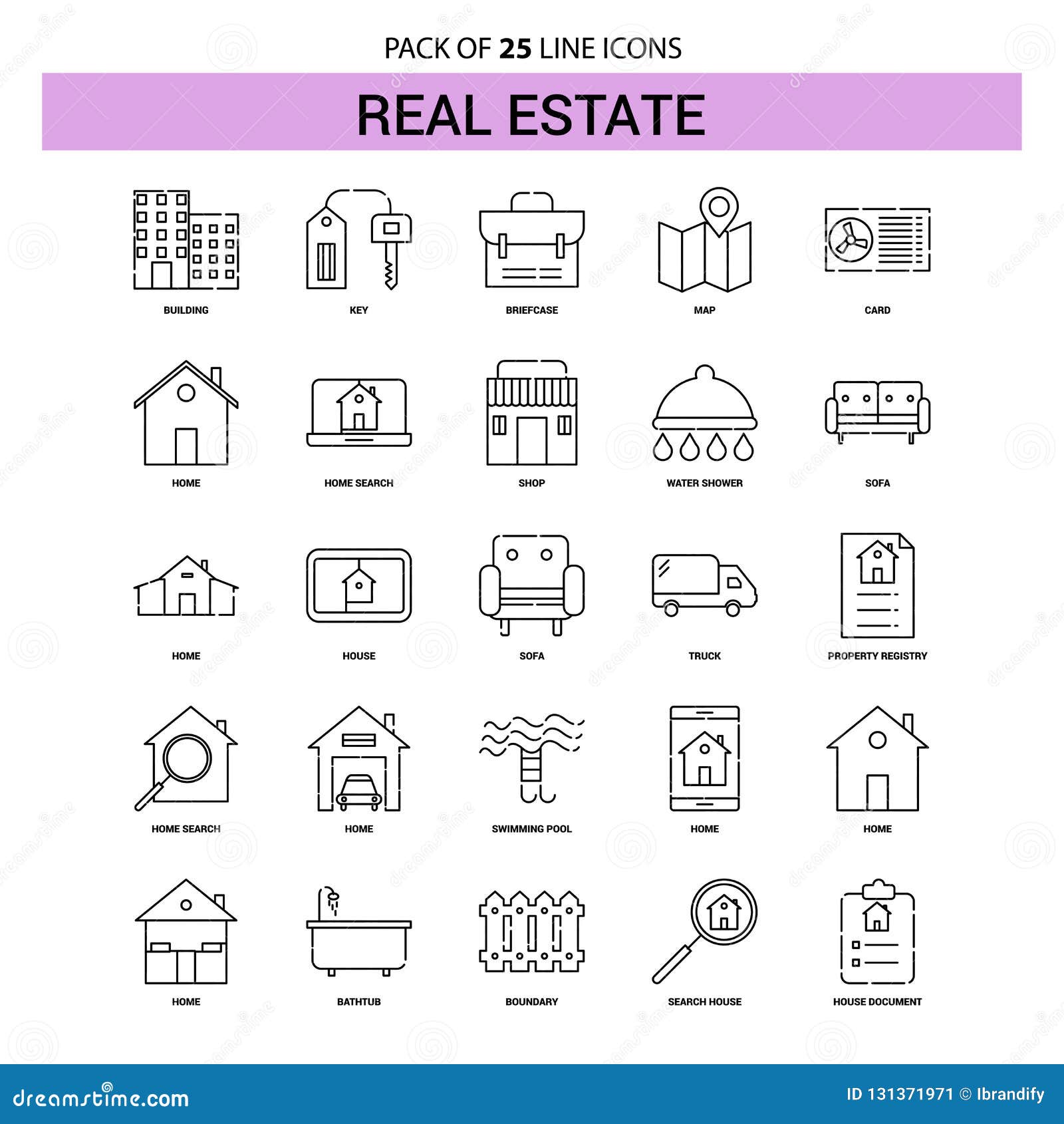 Real Estate Line Icon Set - 25 Dashed Outline Style Stock Vector ...