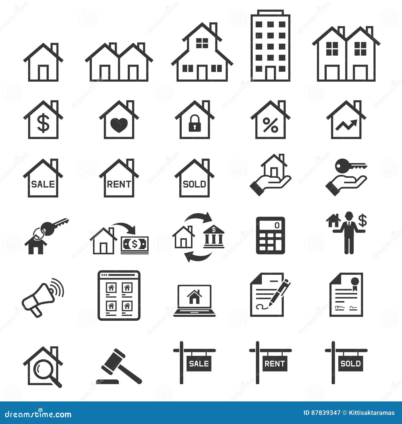 Real Estate-pictogrammen Vector Vector Illustratie - Illustration of ...