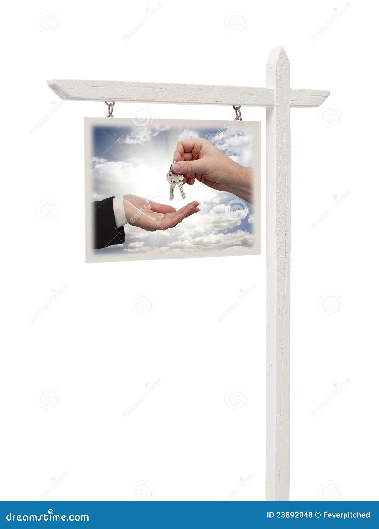 Real Estate Sign with Agent Handing Over Keys Stock Photo - Image of ...