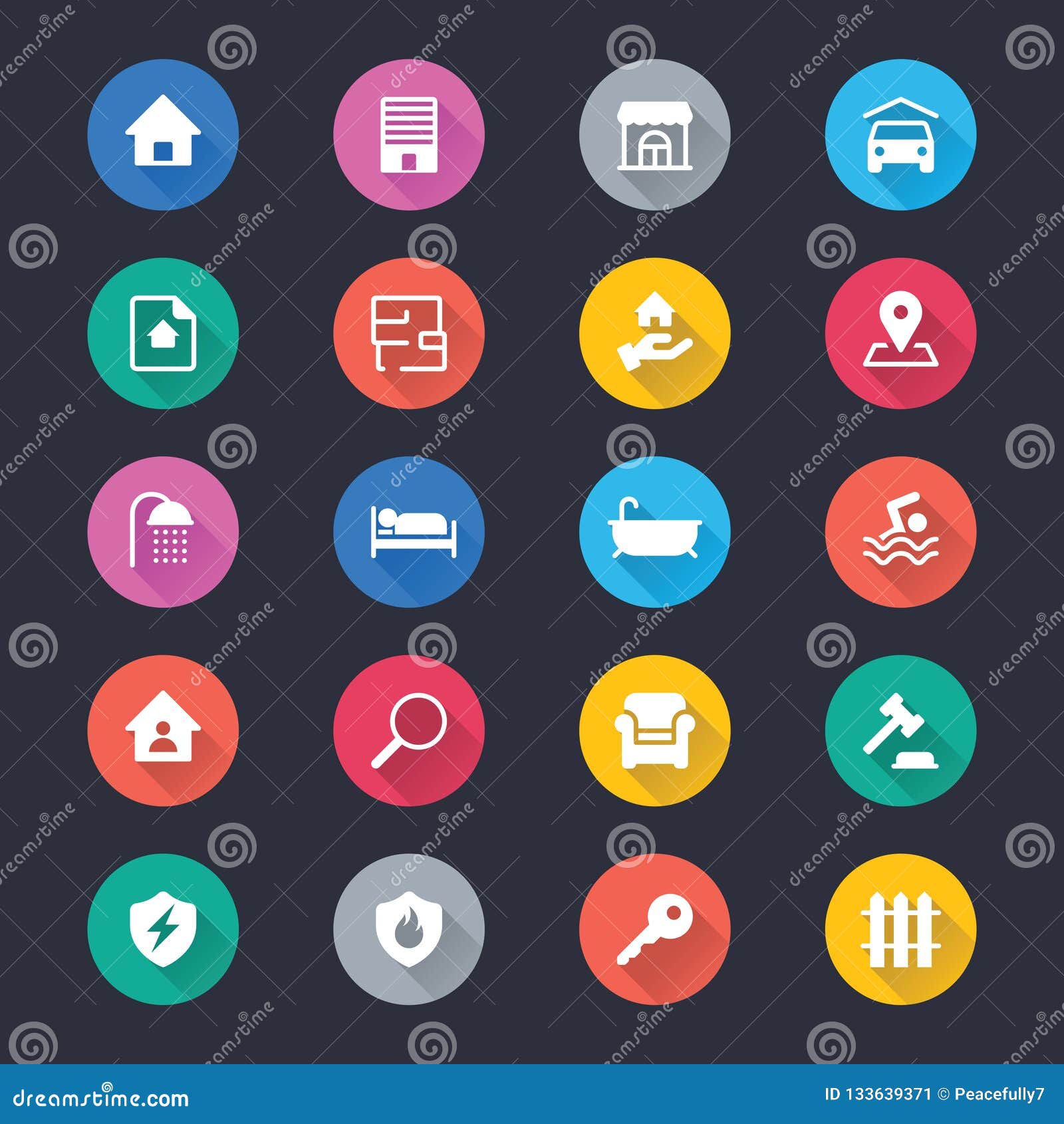 Real Estate Simple Color Icons Stock Vector - Illustration of house ...