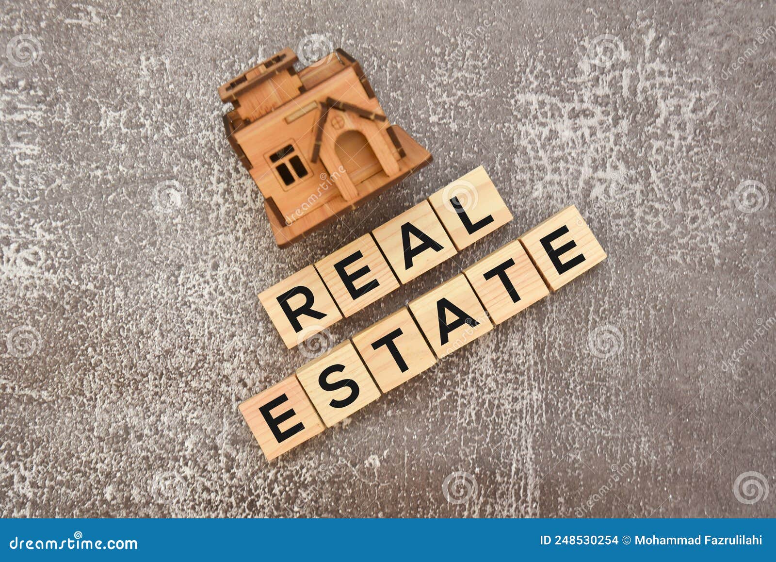 Real Estate Text on Wooden Blocks with House Model Stock Photo - Image ...