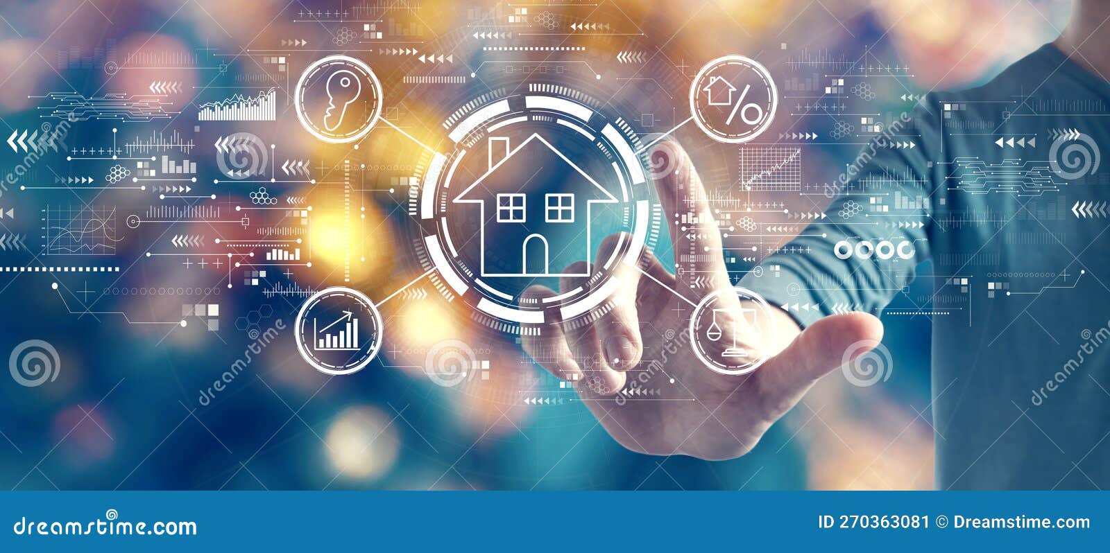 Real Estate Theme with Man on Blurred City Light Background Stock Image ...