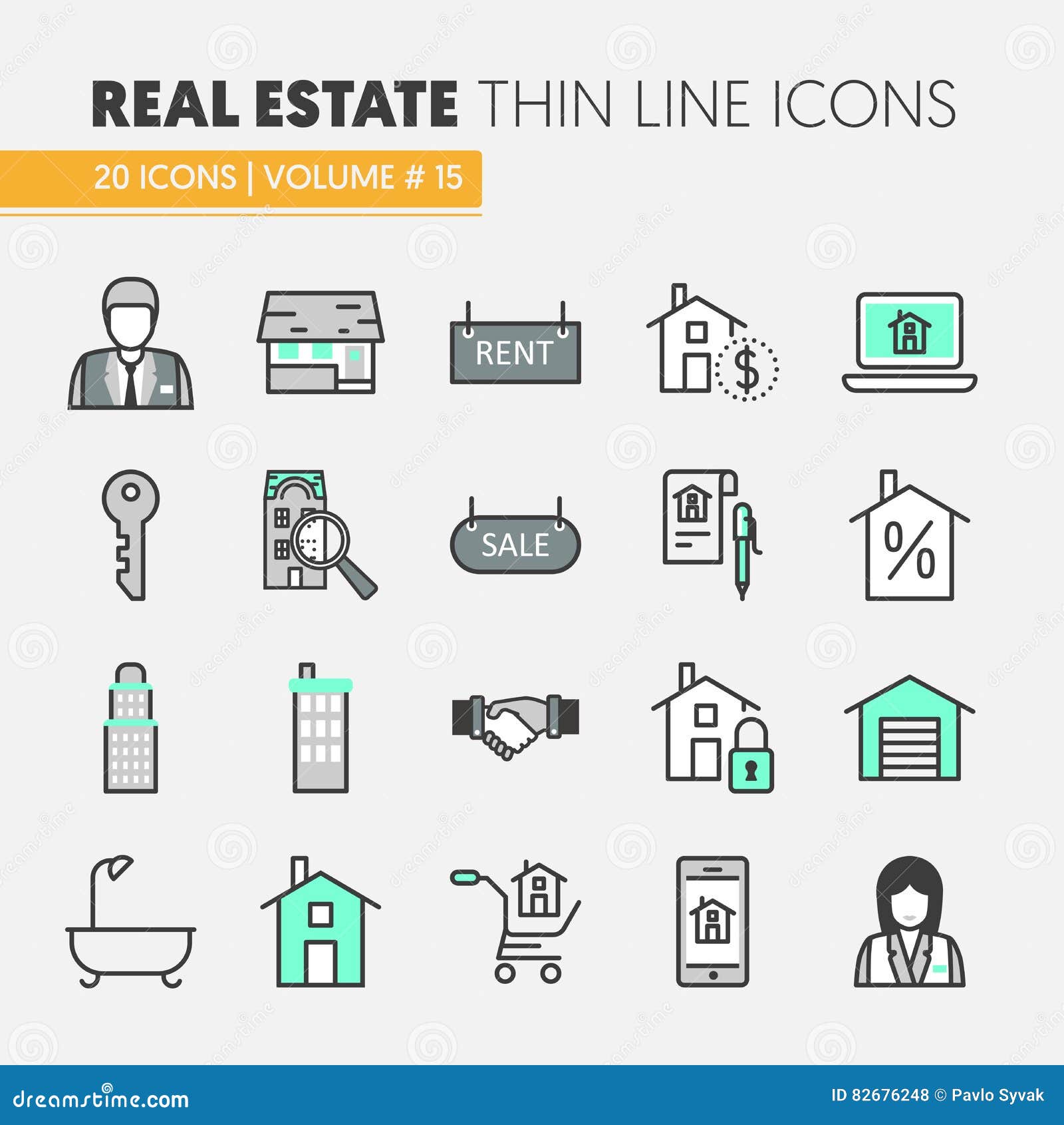 Real Estate Thin Line Icons Set Stock Vector - Illustration of finance ...