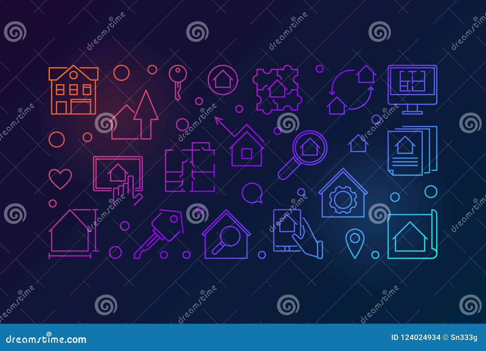 Real Estate Vector El Ejemplo Horizontal Linear Coloreado Ilustración ...