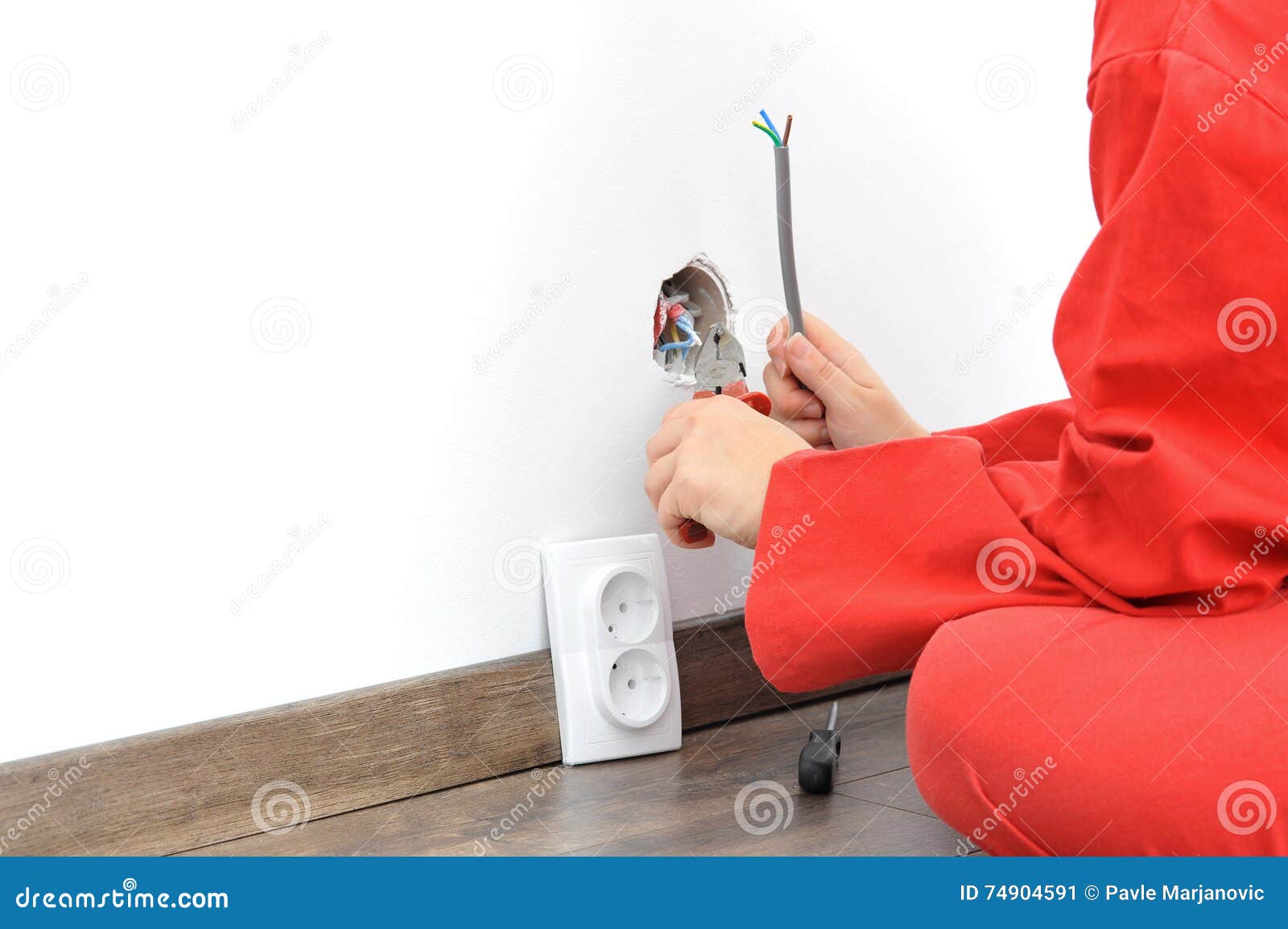 Real Female Electrician Fixing Electricity Problem Stock Image - Image ...