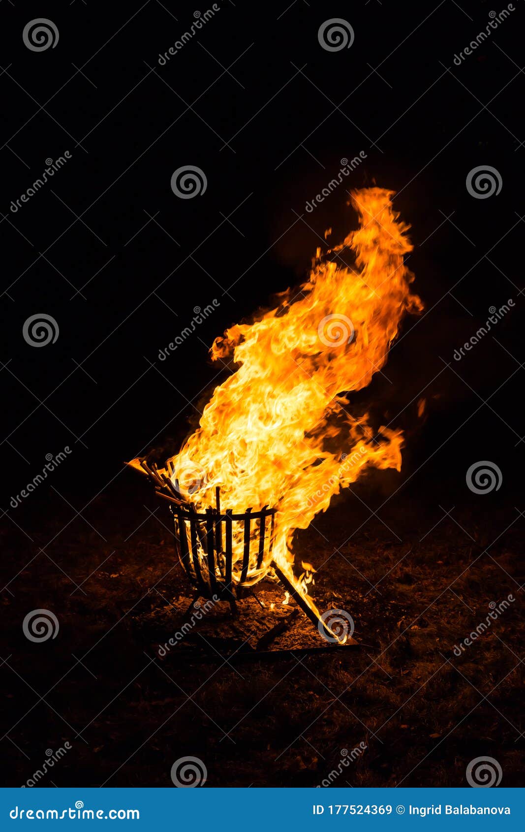 Real Fire Flames in Fireplace. Outdoor Fireplace Stock Image - Image of ...