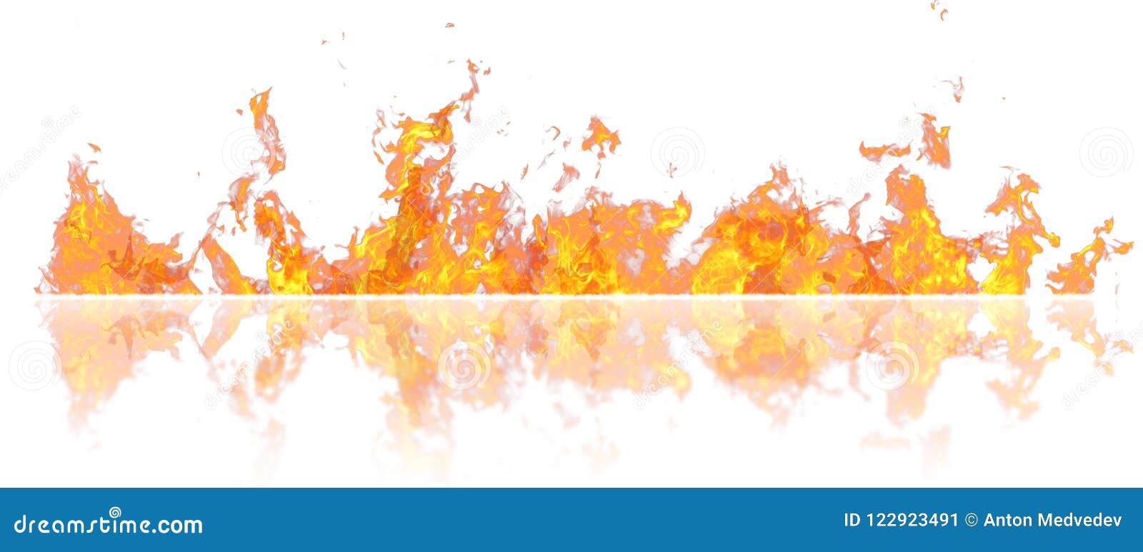 Real Line of Fire Flames with Reflection Isolated on White Background ...