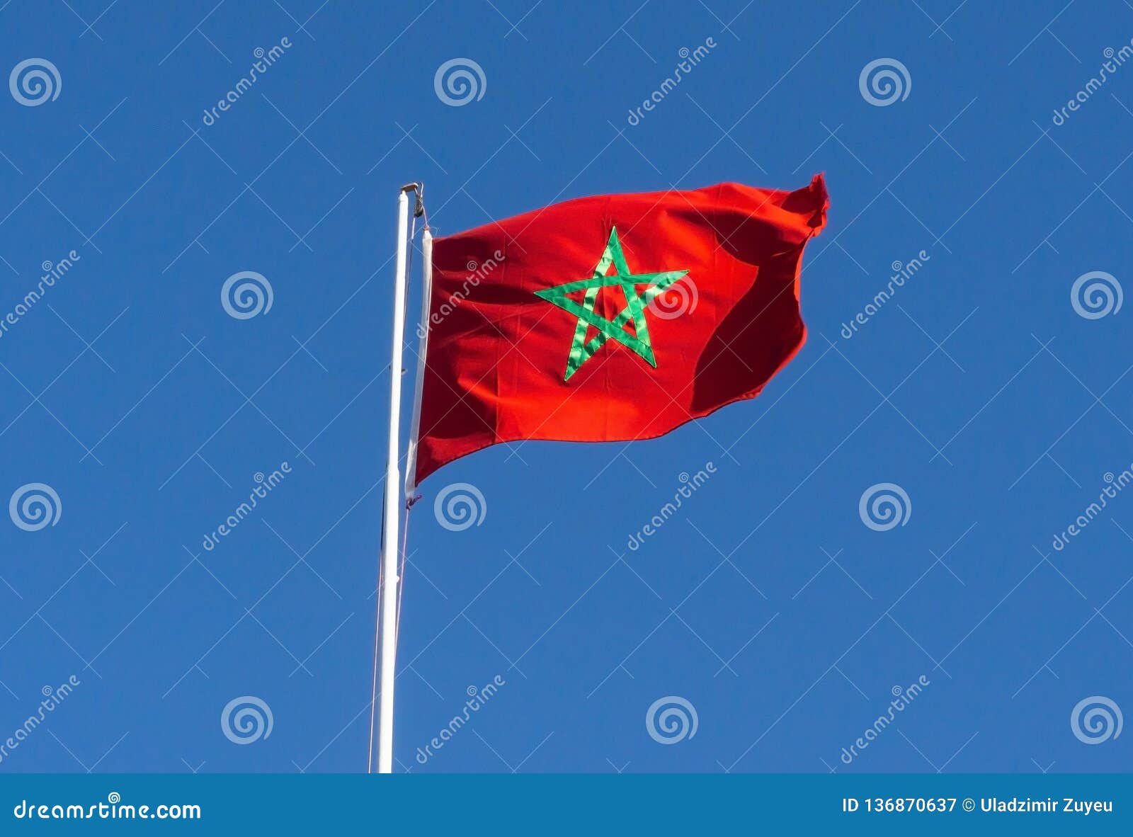 Real Flag of Morocco on Blue Sky Background Stock Image - Image of ...