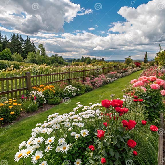 A Real Flower Garden Design "Blooming Paradise" Stock Photo - Image of ...