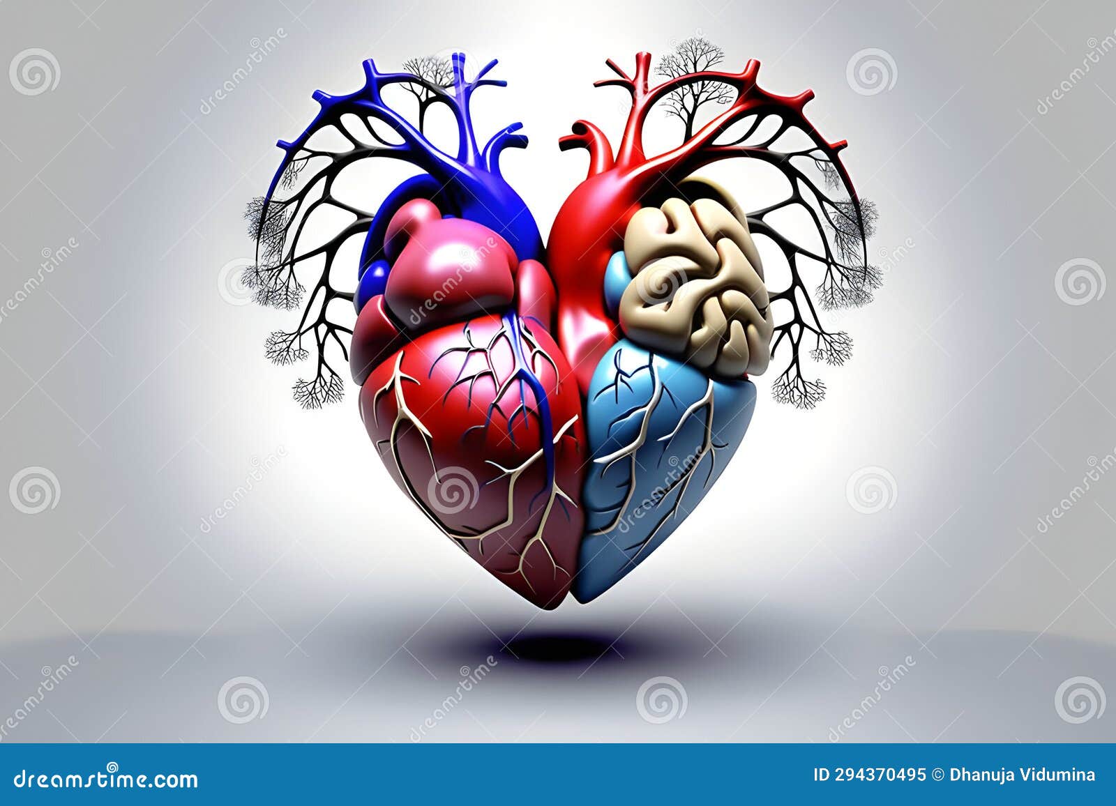 Real Heart and Love Heart Art Concept 3D Stock Illustration ...