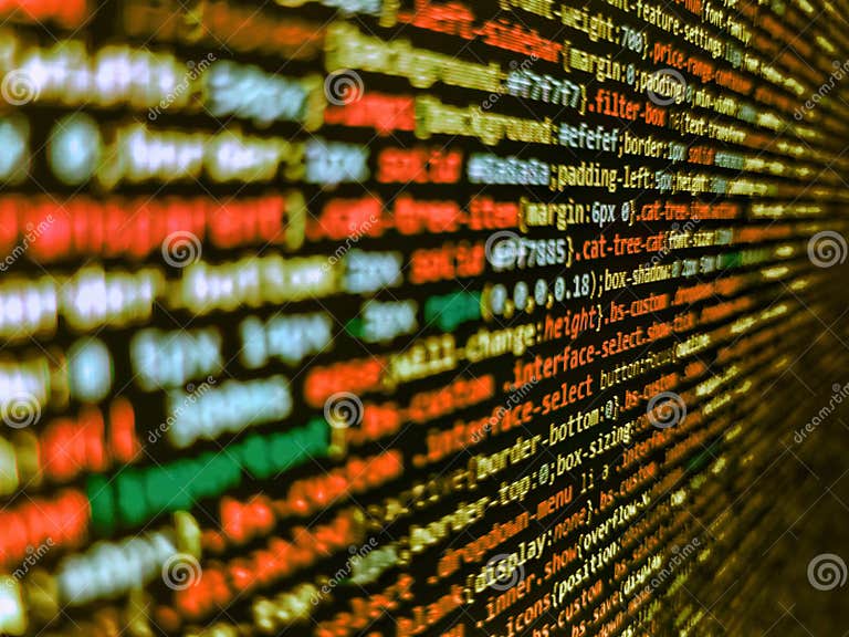 Real Html Code Developing Screen. Software Abstract Background ...