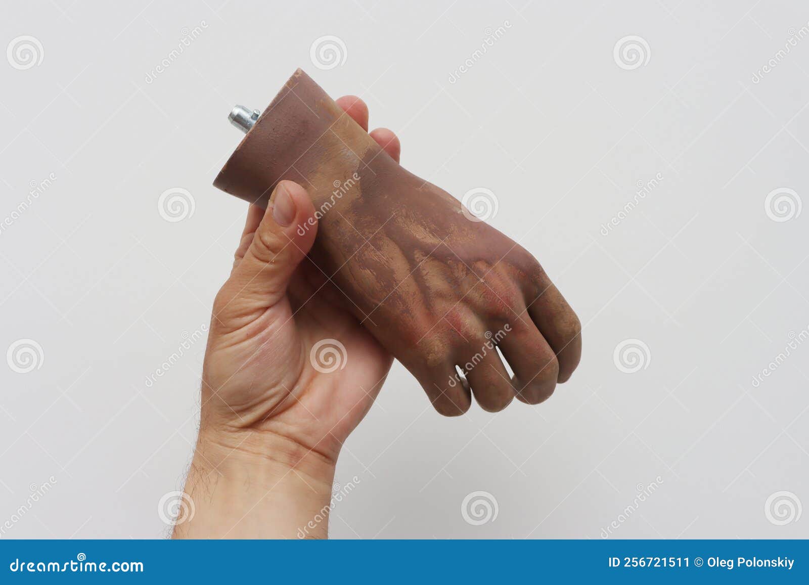A Real Human Hand Holding an Artificial Plastic Hand. Stock Image ...