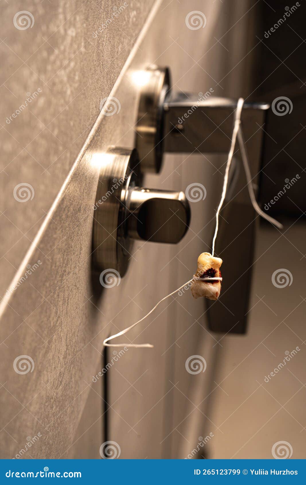 Real Human Teeth Hanging on the Door Handle. Pulled Out Tooth ...