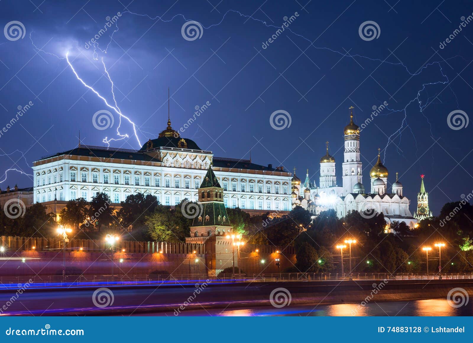 Real Lightning Over the Moscow Kremlin Stock Photo - Image of dusk ...