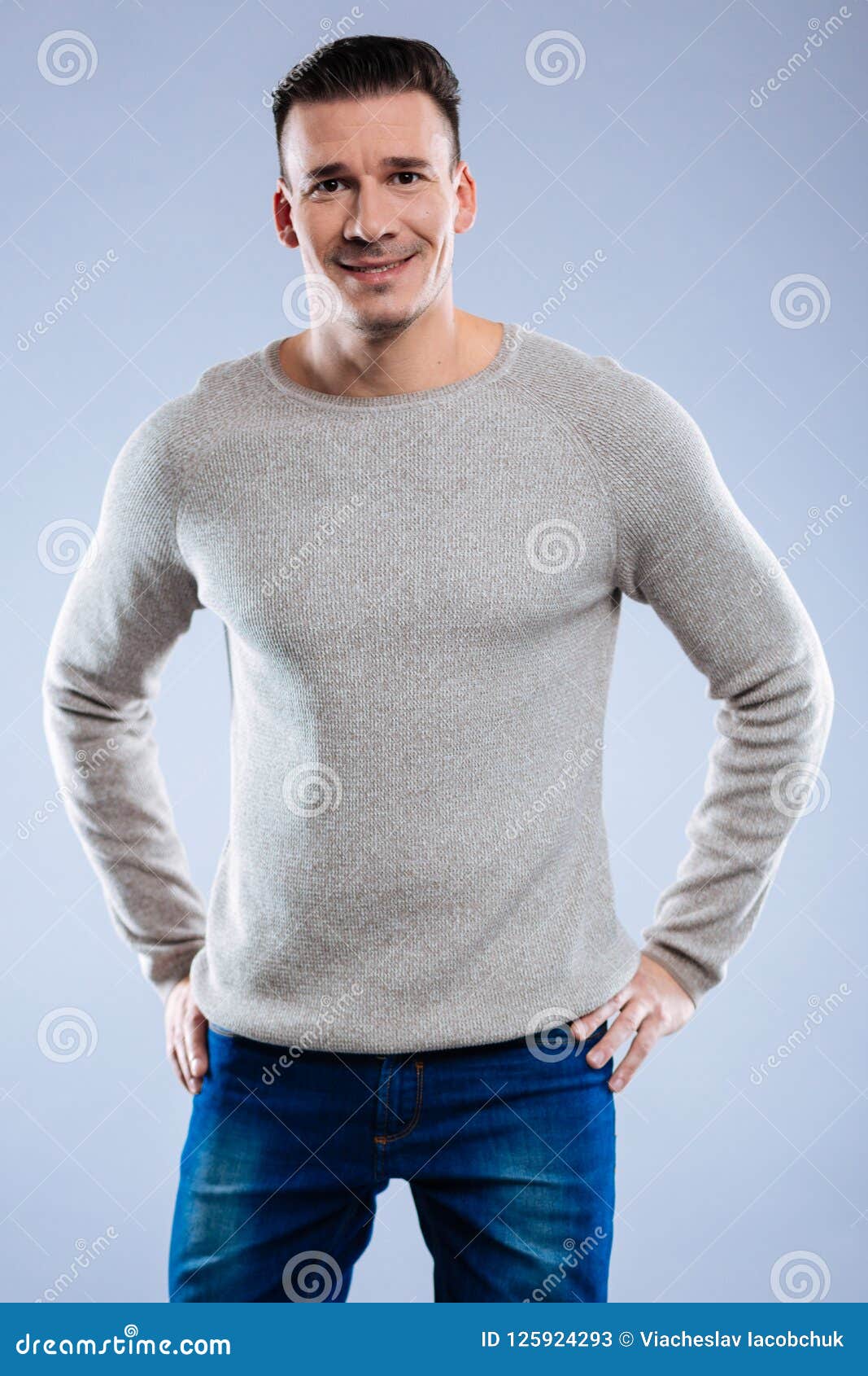Delighted Nice Handsome Man Looking at You Stock Image - Image of grey ...