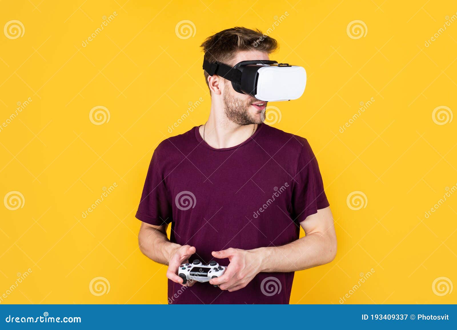 It is so Real. Man Wearing Virtual Reality Goggles. Game Console Using ...