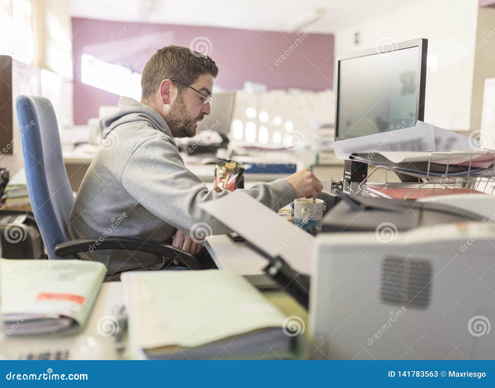 Real Man Working at Office with Causal Clothes Stock Image - Image of ...