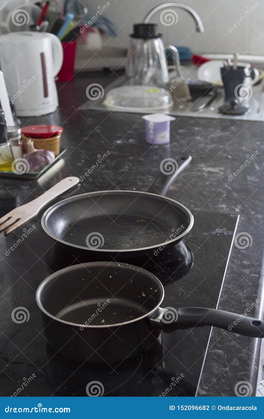A real messy kitchen stock photo. Image of ceramic, housework - 152096682