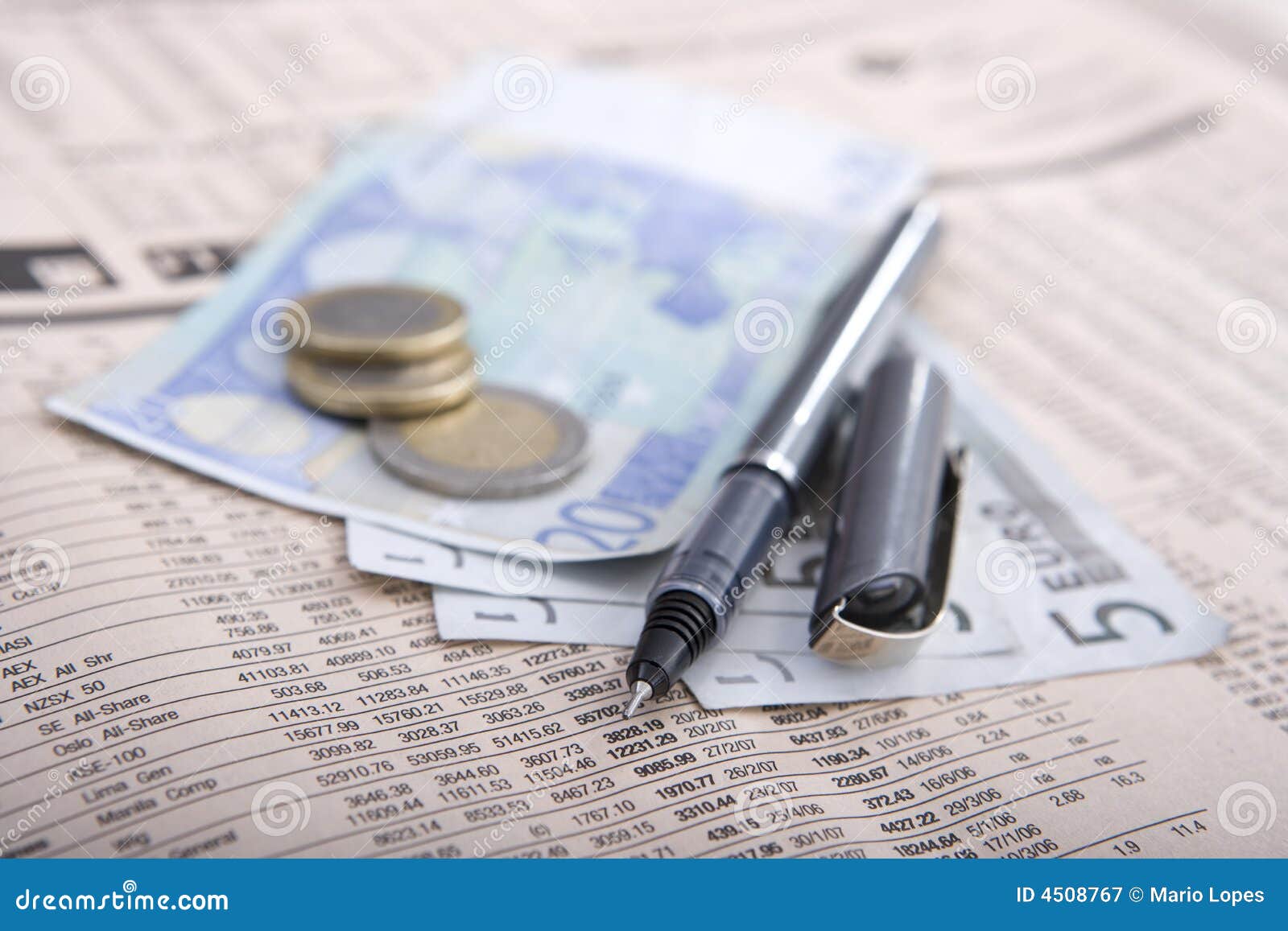 Real Money Over Financial Newspaper Stock Image - Image of information ...