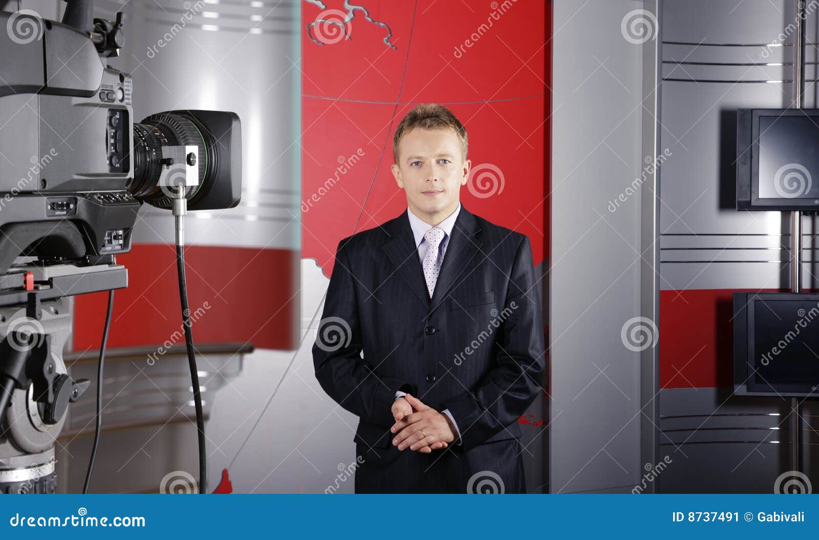 Real News Presenter and Television Camera Stock Image - Image of ...