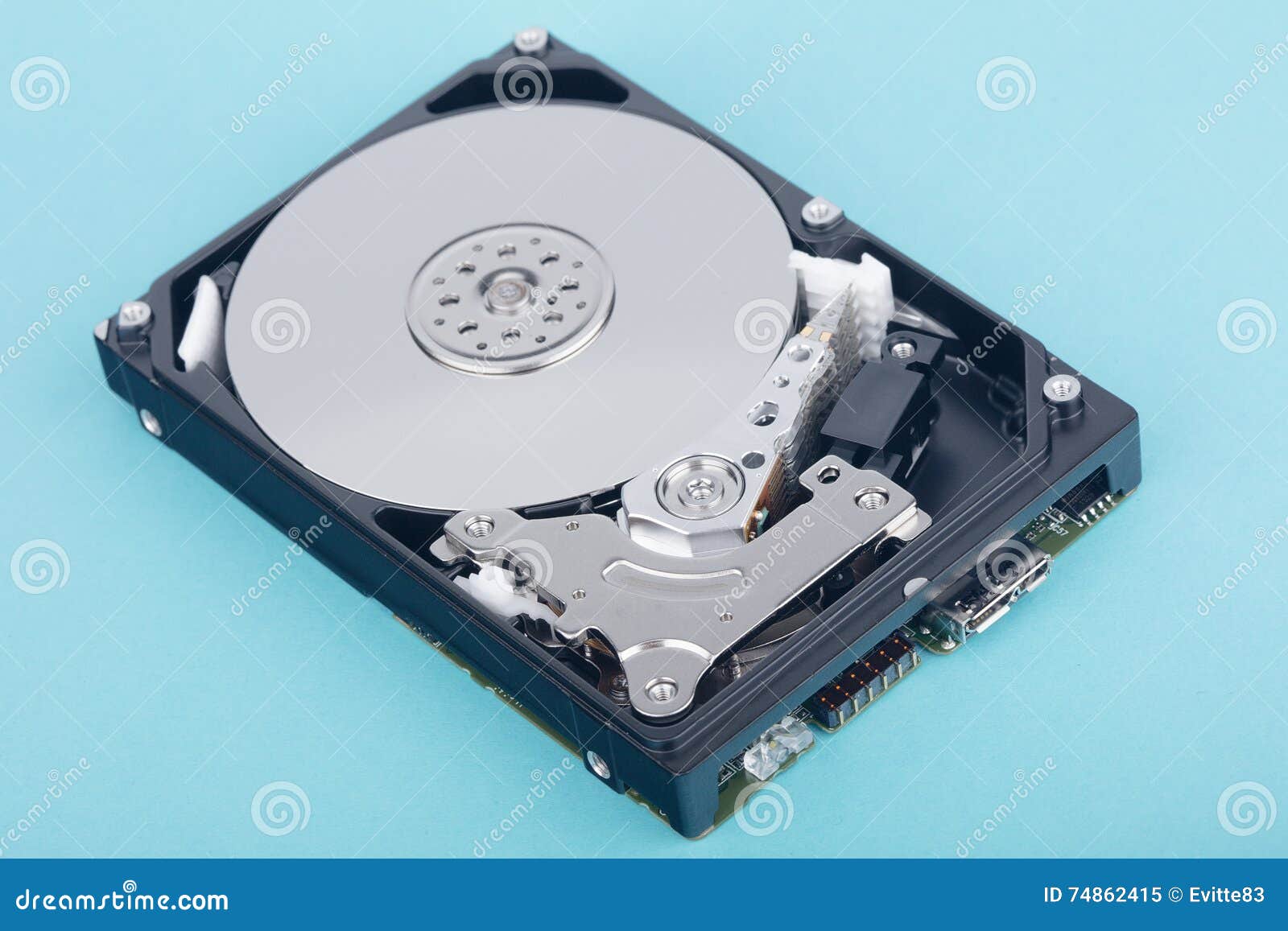 Real Open Computer Hard Drive on a Blue Background Stock Image - Image ...