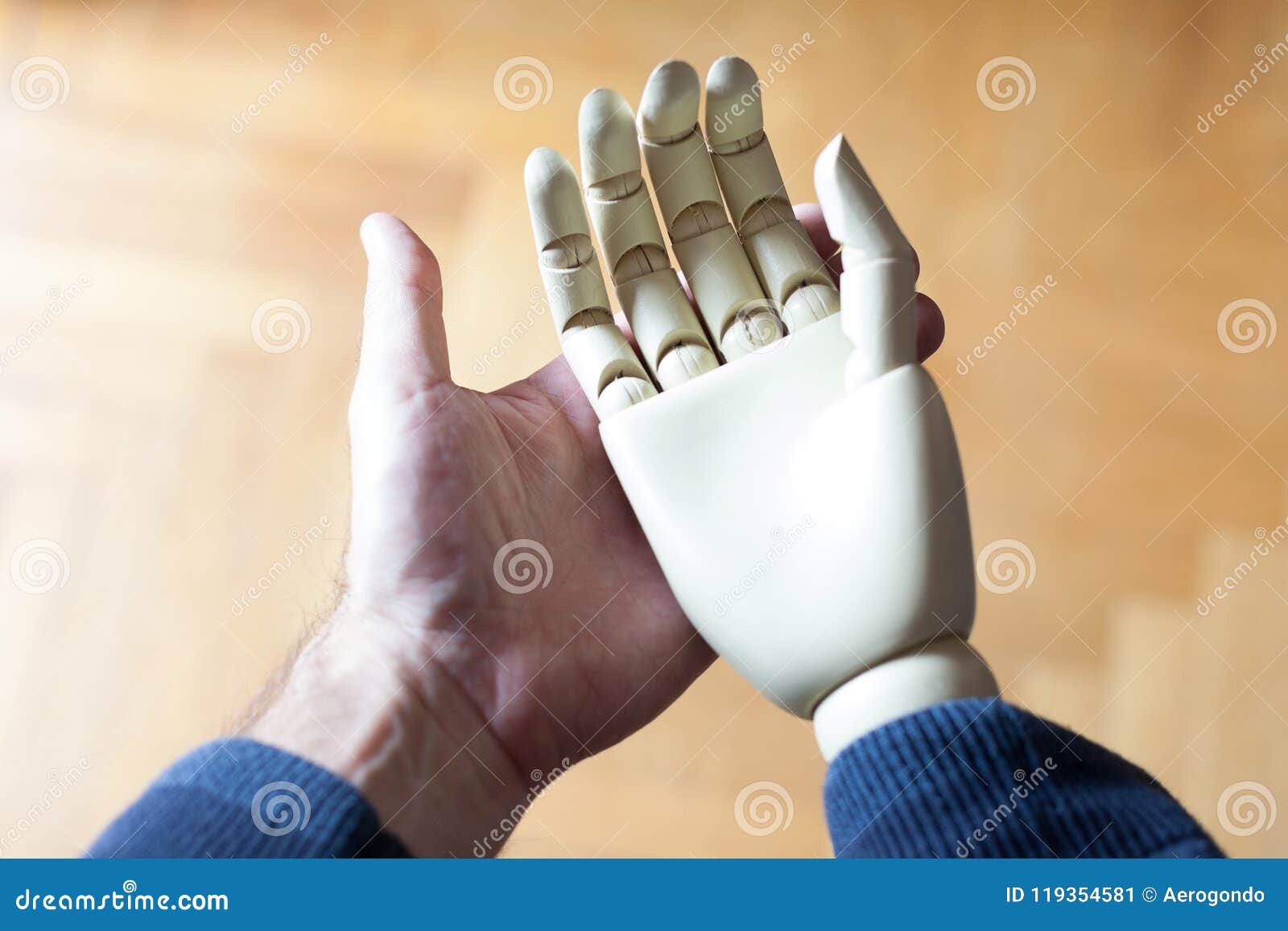 Real Hand Holding Prosthetic Hand Stock Image - Image of finger ...